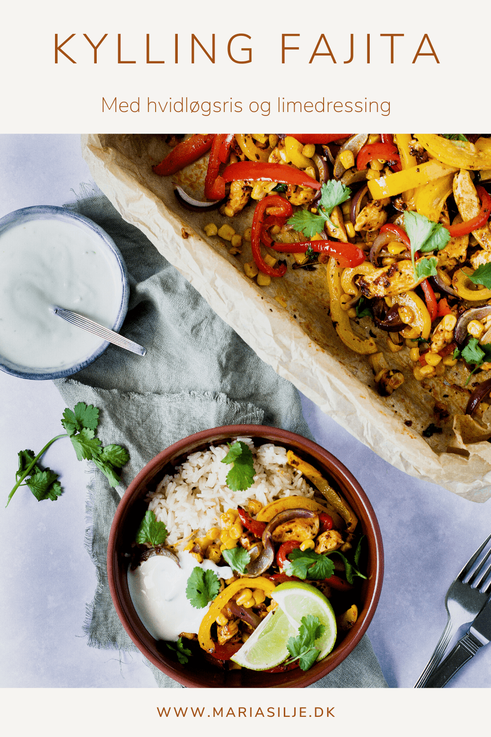 Kylling fajita med hvidløgsris og limedressing